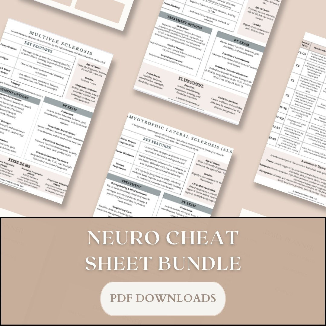 Neurological Conditions Cheat Sheet Bundle - DIGITAL VERSION – Ptstudyguide